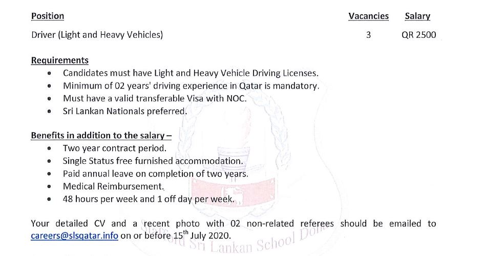 Driver Vacancies - SSLSD