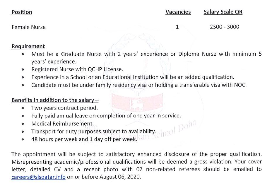 Nurse vacancy AD - SSLSD