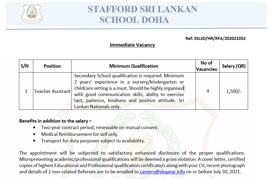 Vacancy 29-06-2021 - SSLSD