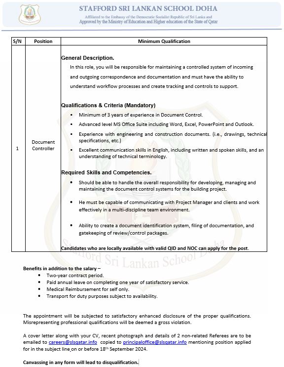 Document Controller – 12-09-2024 - SSLSD